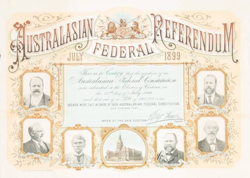 1899 Australasian Federal Referendum certificate, decorated with ...