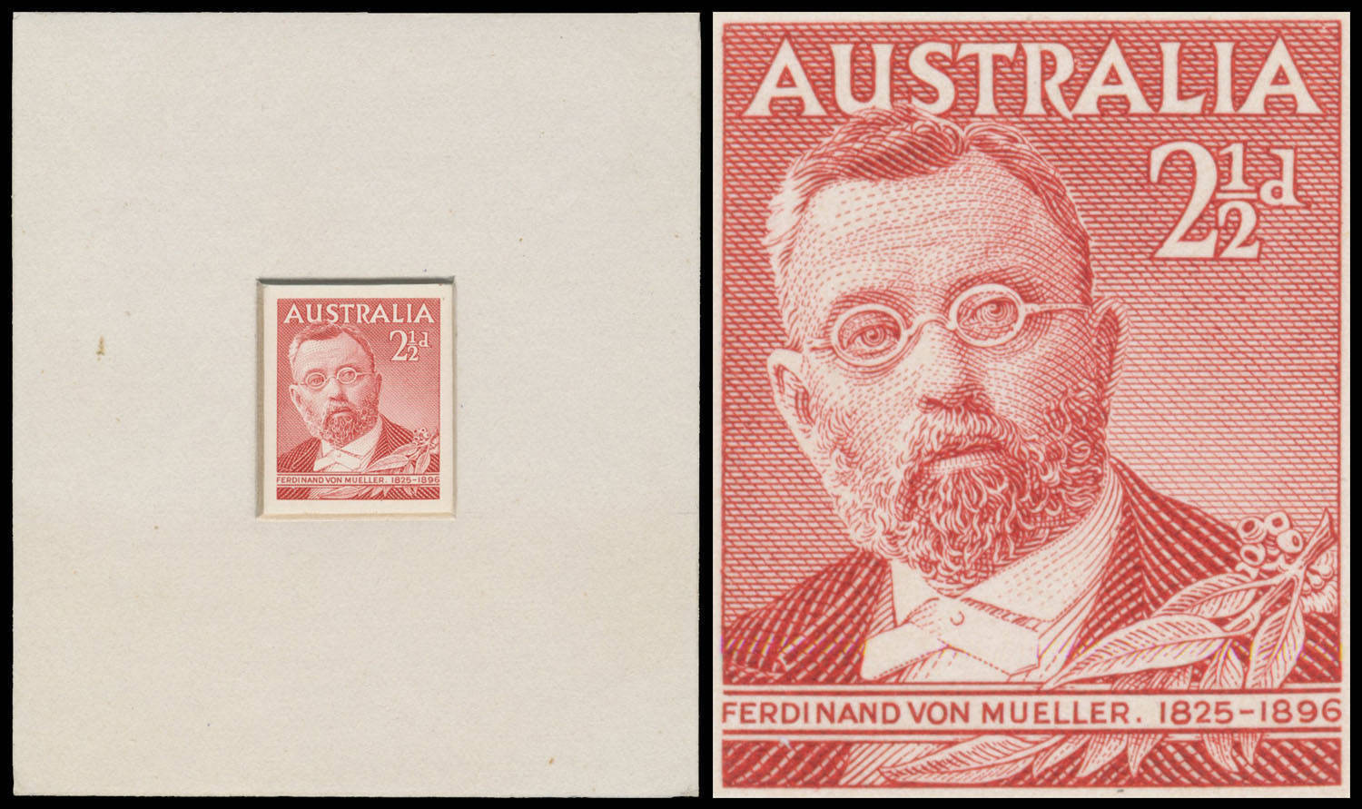 1948 Baron Ferdinand von Mueller 2½d recessed die proof in carmine-lake ...