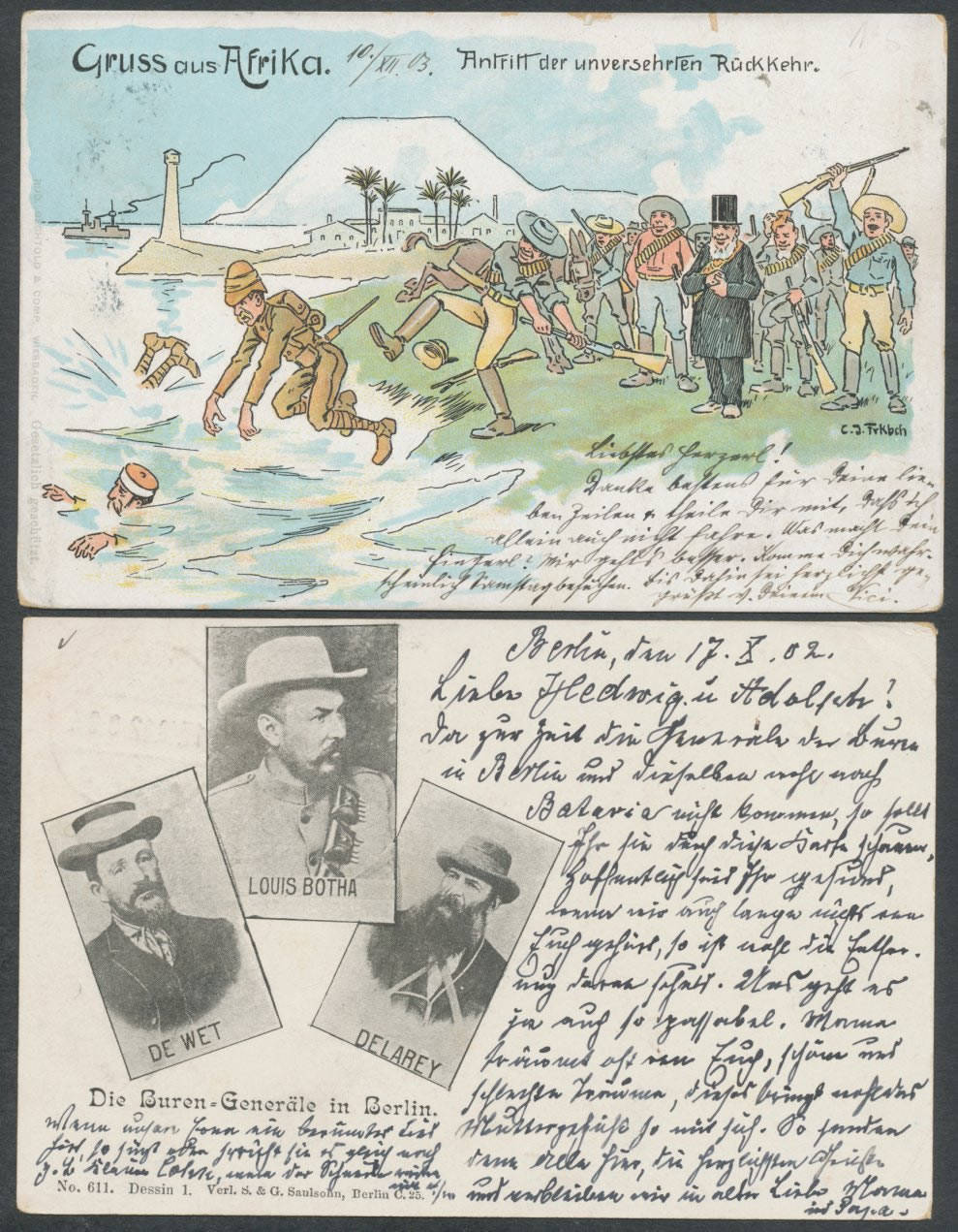 MILITARY German & Dutch pro-Boer propaganda Cards including humorous types, heroic portraits ...