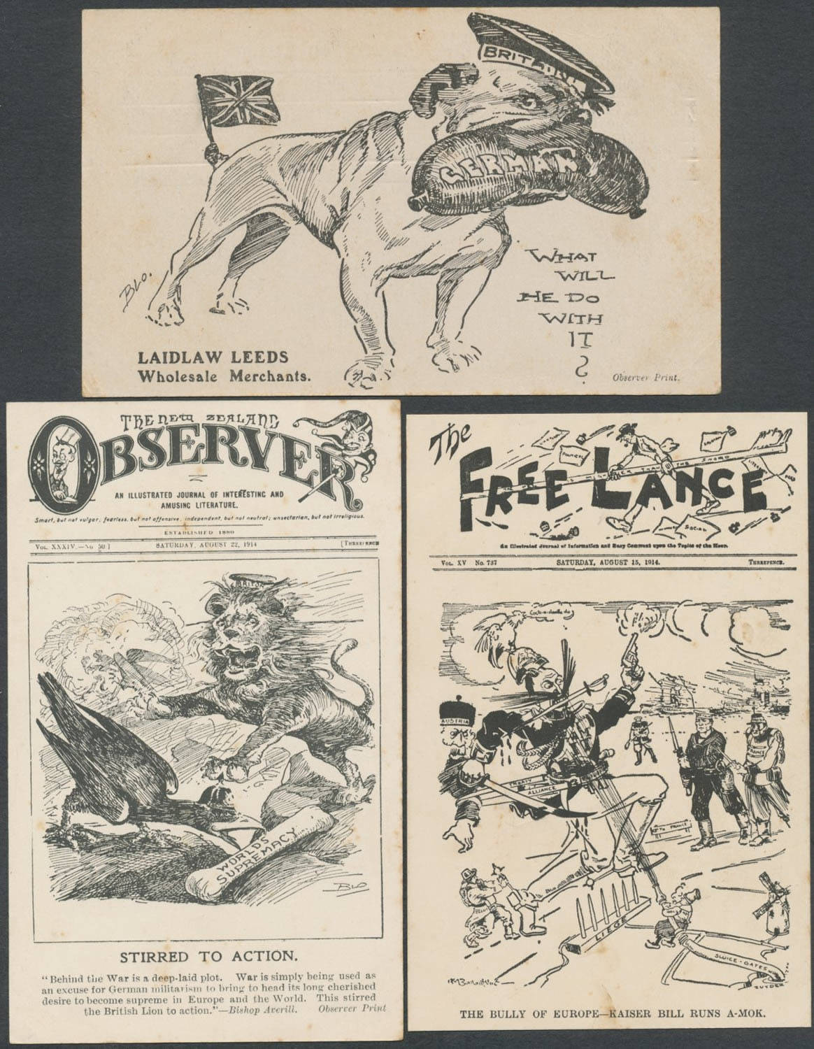 HUMOUR: World War I NZ Observer The Free Lance/The Bully of Europe ...