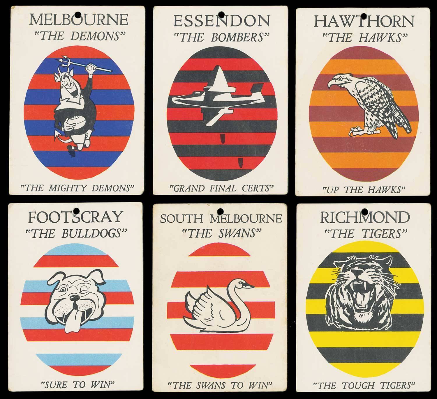 1968 Scanlens VFL Club Mascots Inserts , part set [6/12]. Fair/VG. Rare.