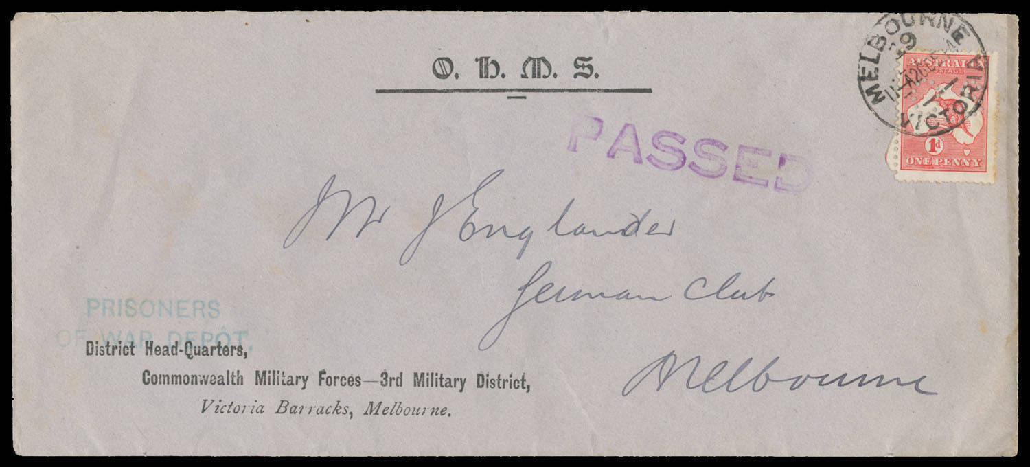 VICTORIA BARRACKS: 1914 (Dec 26) OHMS cover with 'District Head ...