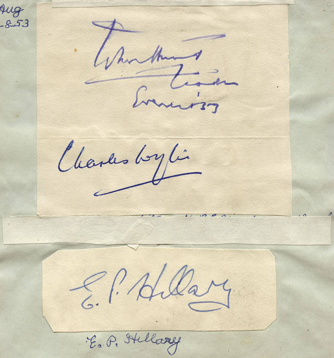 1953 BRITISH EVEREST EXPEDITION: Autograph page with 10 signatures of ...