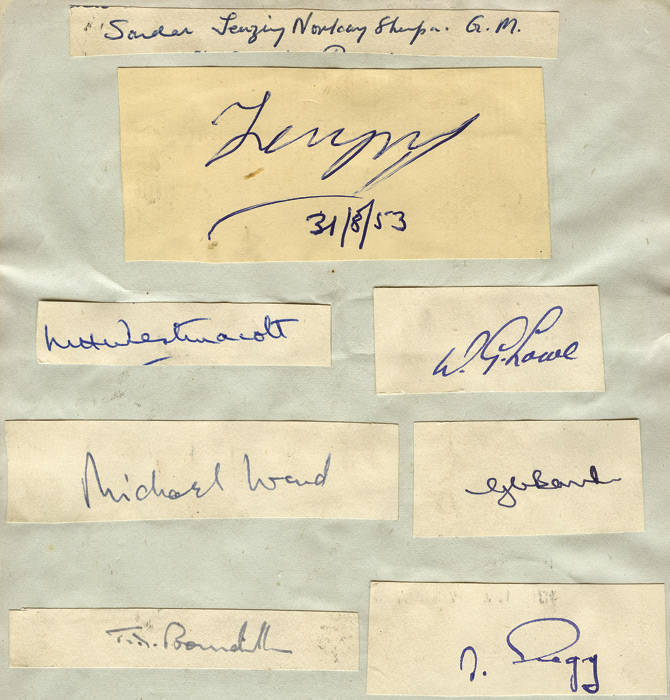 1953 BRITISH EVEREST EXPEDITION: Autograph page with 10 signatures of ...
