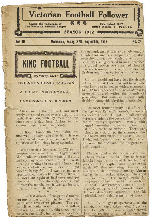 1912 The Victorian Football Follower , Vol.16 No.24, for Friday 27th ...