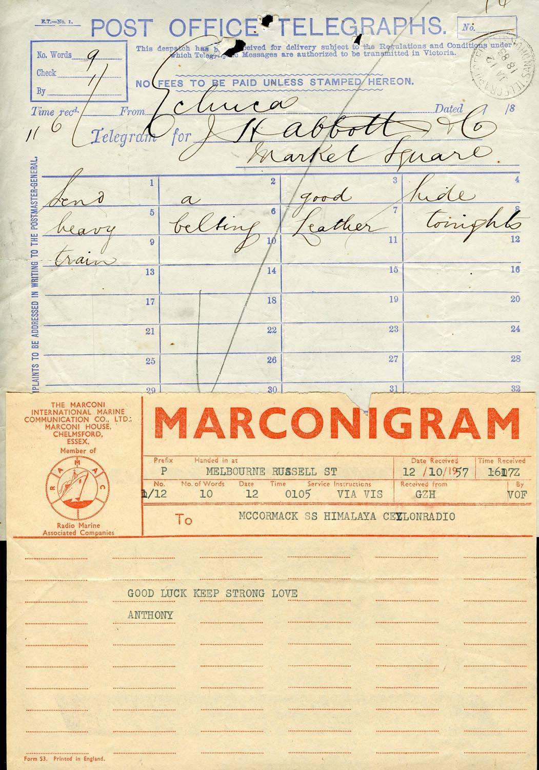 Commonwealth Postal History - TELEGRAM FORMS: 1880s to 1960s ...