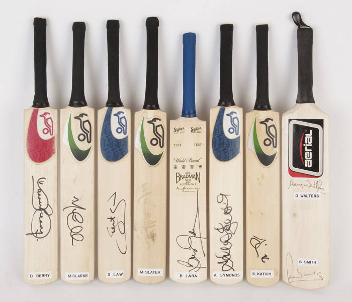 SIGNED MINIATURE BATS, noted Brian Lara, Doug Walters, Andrew Symonds ...