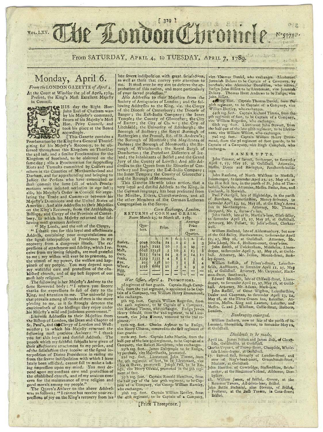 FIRST FLEET & BOTANY BAY: THE LONDON CHRONICLE. The first printed ...