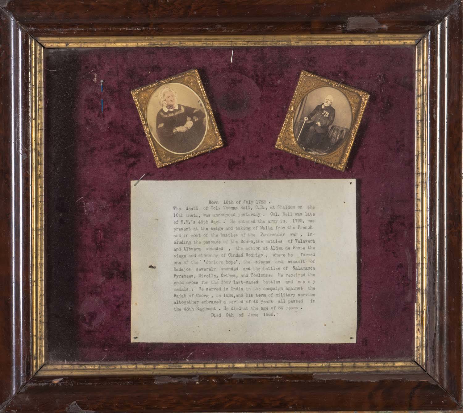 Two ambrotype portraits of Colonel Thomas Bell CB and wife housed in ...