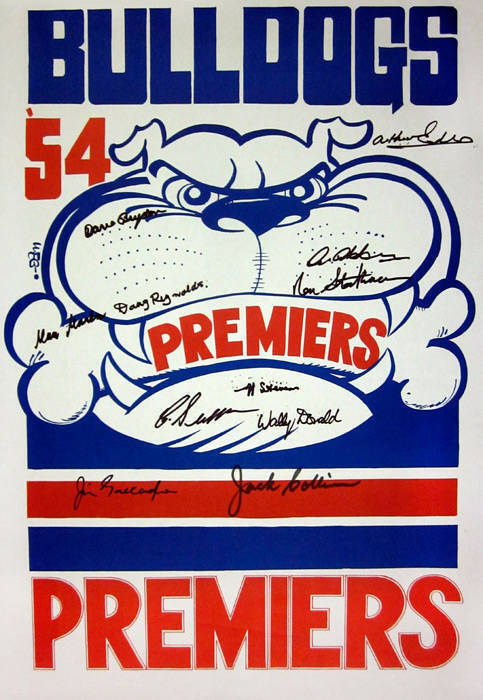 FOOTSCRAY: Bulldogs 1954 Premiers Weg reprint poster with 11 signatures ...