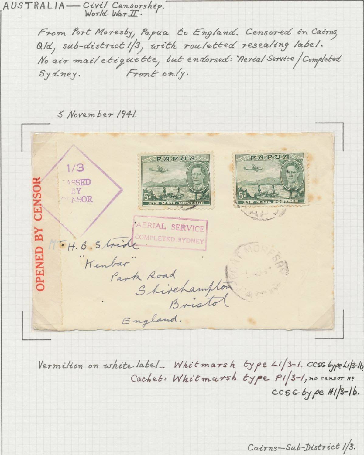 WWII Censors: QUEENSLAND - CAIRNS: Covers including with 'OPENED BY ...