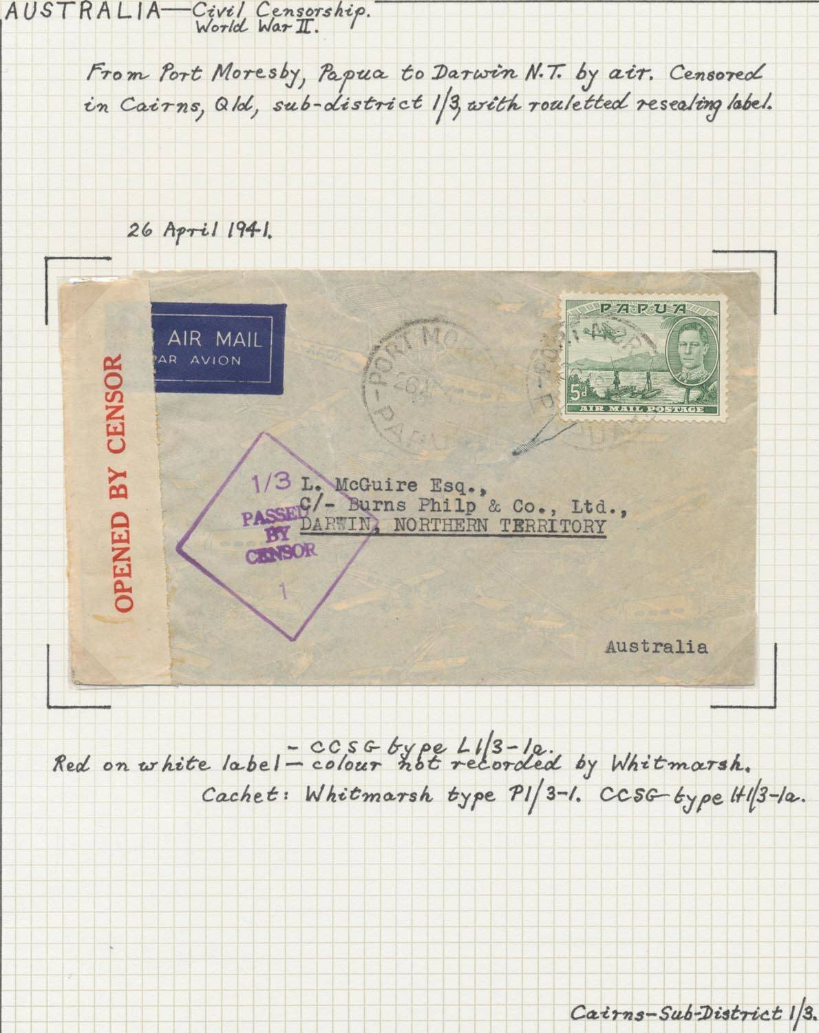 WWII Censors: QUEENSLAND - CAIRNS: Covers including with 'OPENED BY ...