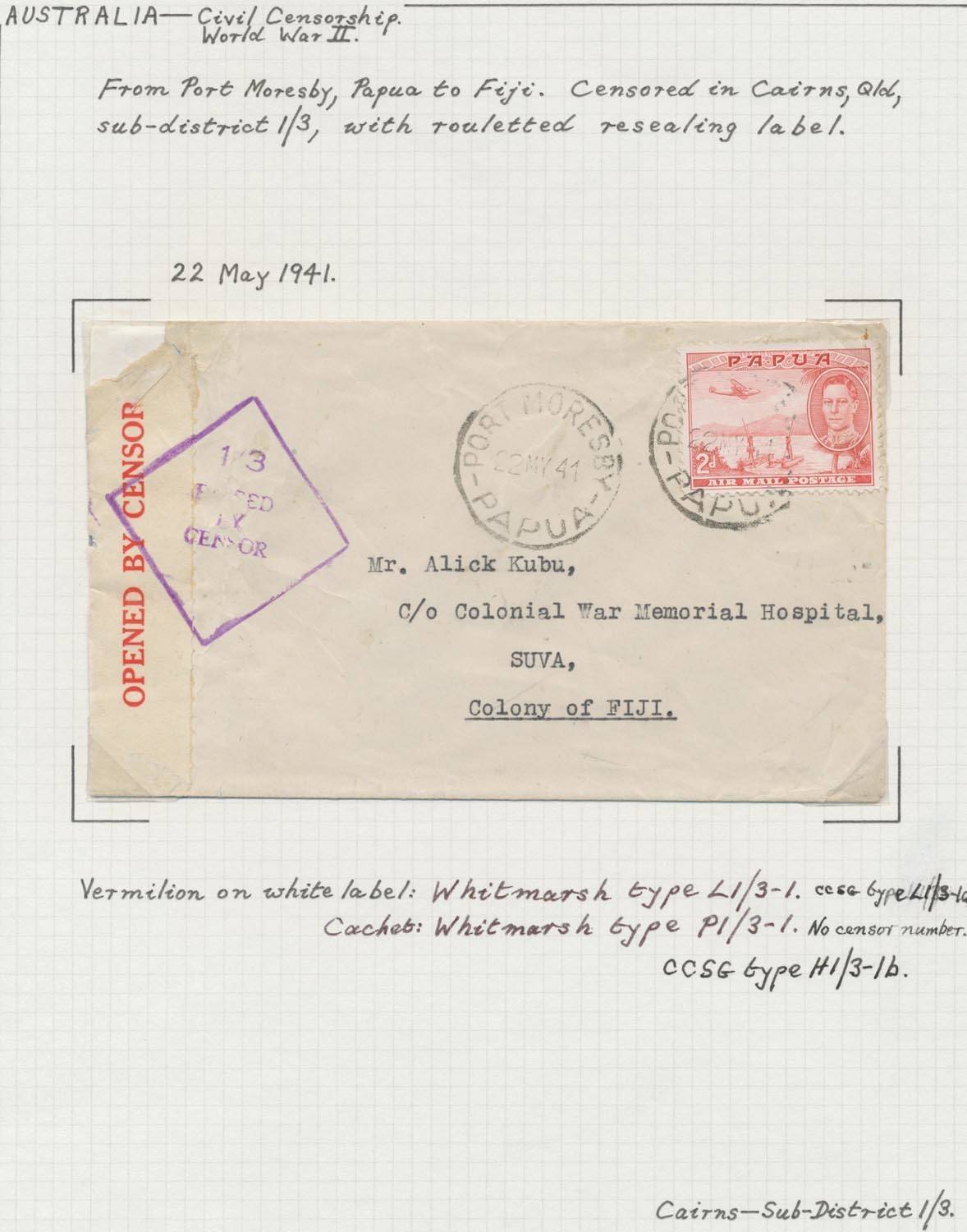 WWII Censors: QUEENSLAND - CAIRNS: Covers including with 'OPENED BY ...