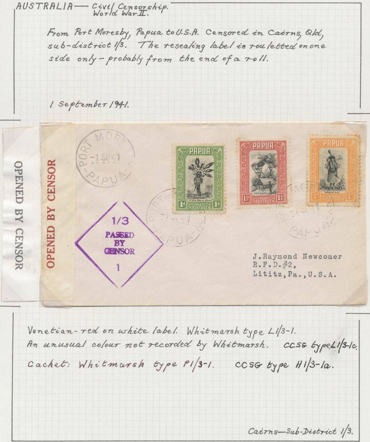 WWII Censors: QUEENSLAND - CAIRNS: Covers including with 'OPENED BY ...