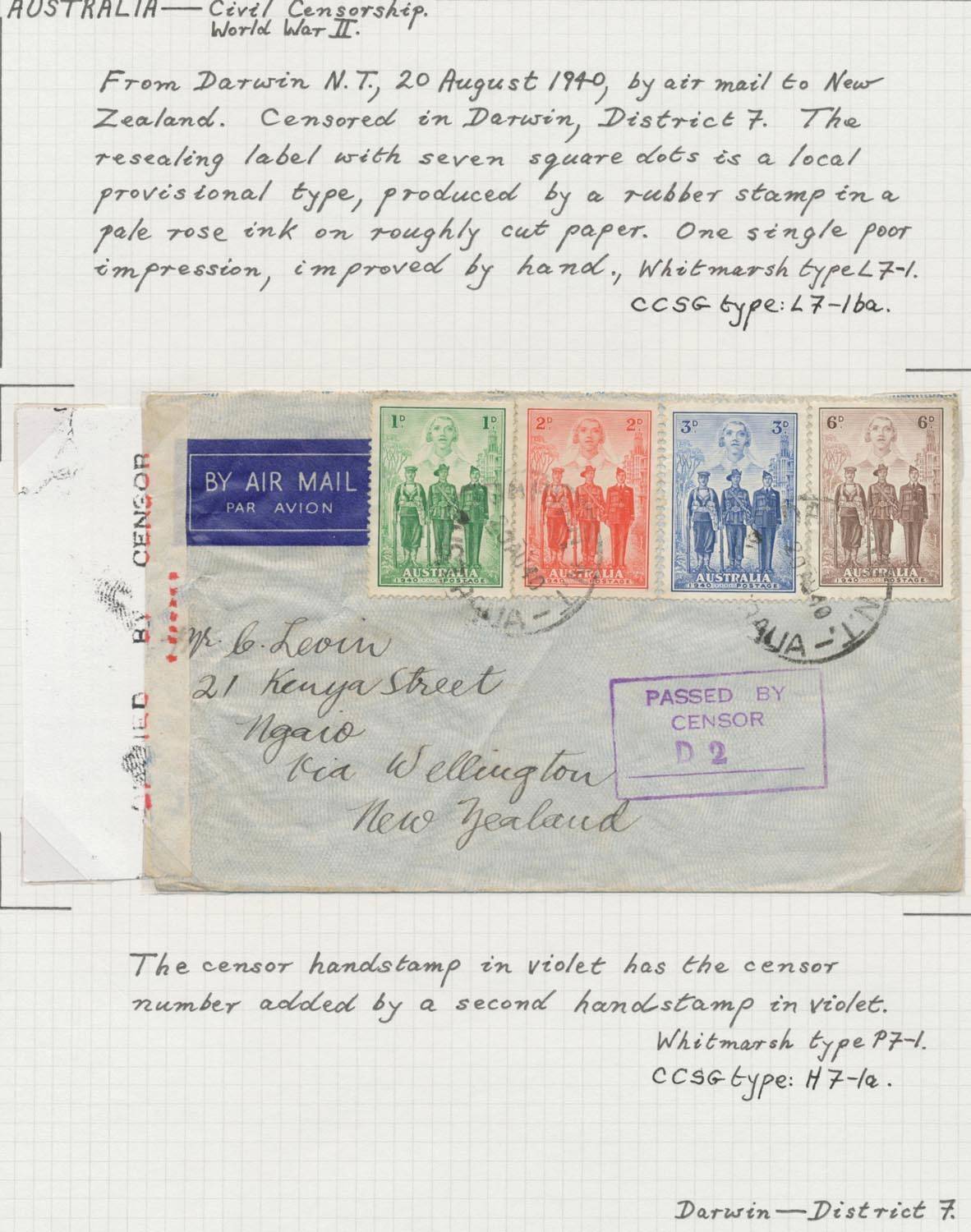 WWII Censors: NORTHERN TERRITORY - DARWIN: 1940 philatelic cover to NZ ...