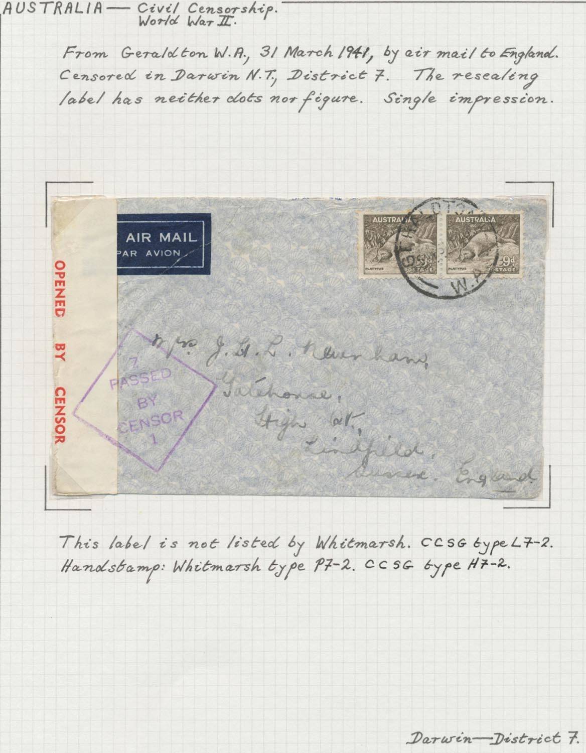 WWII Censors: NORTHERN TERRITORY - DARWIN: 1940 philatelic cover to NZ ...