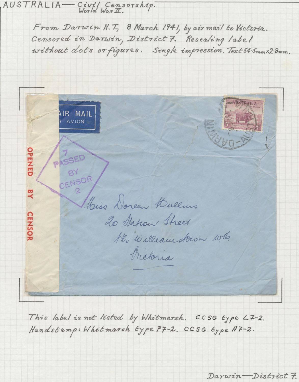 WWII Censors: NORTHERN TERRITORY - DARWIN: 1940 philatelic cover to NZ ...