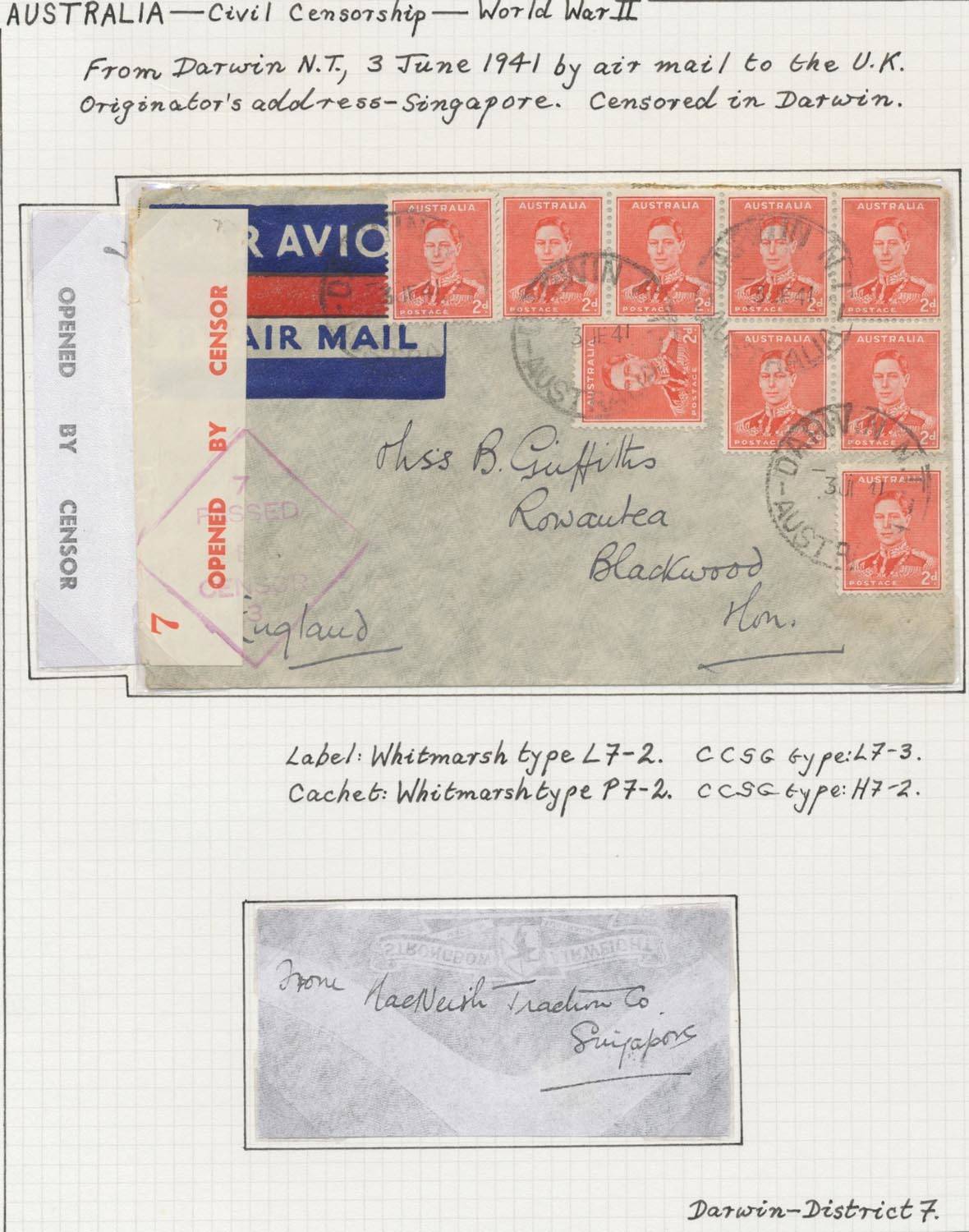 WWII Censors: NORTHERN TERRITORY - DARWIN: 1940 philatelic cover to NZ ...