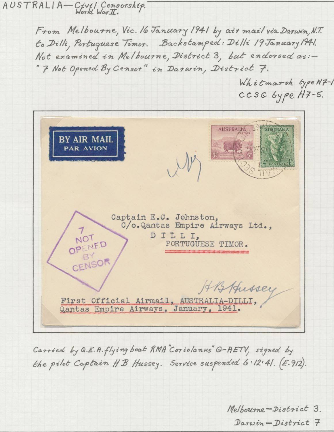 WWII Censors: NORTHERN TERRITORY - DARWIN: 1940 philatelic cover to NZ ...
