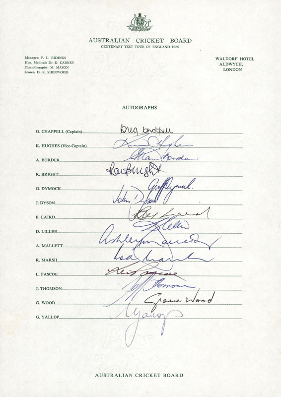 1980-89 collection of Australian Official Team sheets; all fully signed