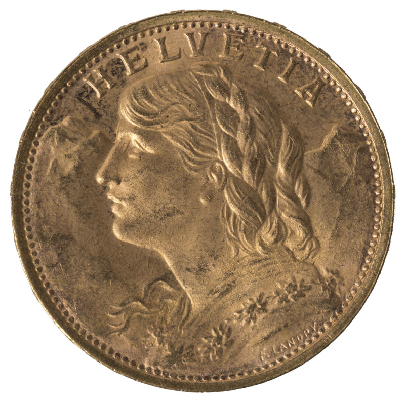 Coins - World: Switzerland - coins: 20 Franc gold Helvetia, 1935, Unc.