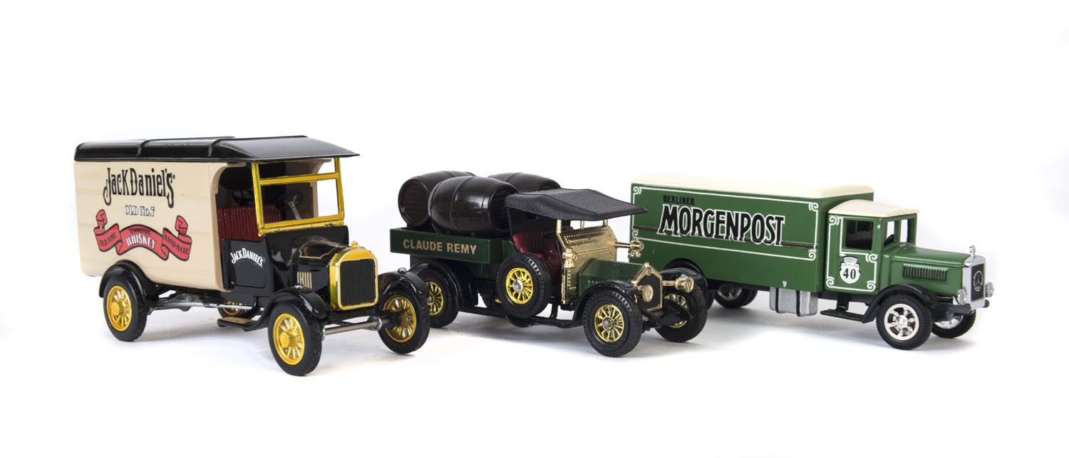 MATCHBOX Three Matchbox Models of yesteryear pre production models including Y13 Crossley beer truck dark green body with Claude Remy decals maroon seats gold trim black canopy black barrels Matchbox ...