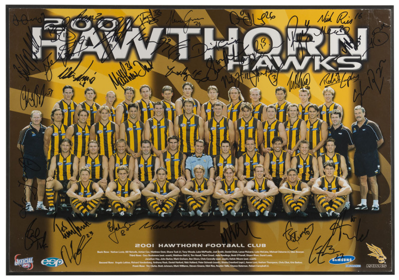HAWTHORN FOOTBALL CLUB: The official team poster 2001, signed by the ...
