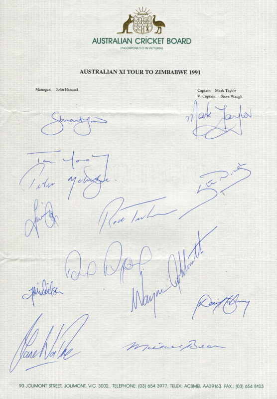 1991-99 collection of Australian Official Team sheets; all fully signed.
