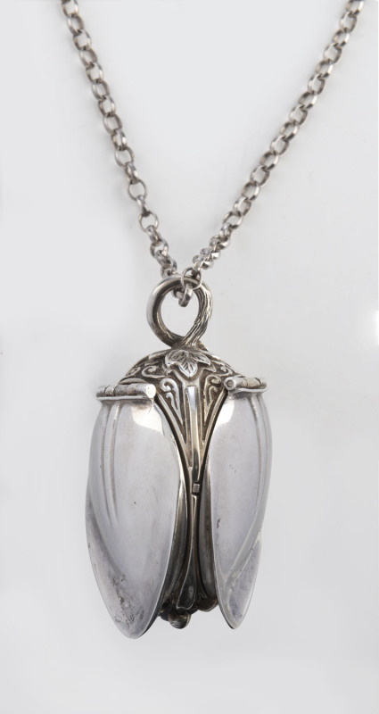 A sterling silver pendant watch on chain in the form of a tulip ...