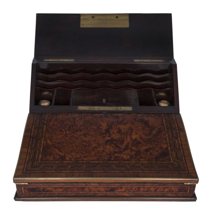 PAUL SORMANI writing compendium, Kingwood and amboyna with ormolu trim ...