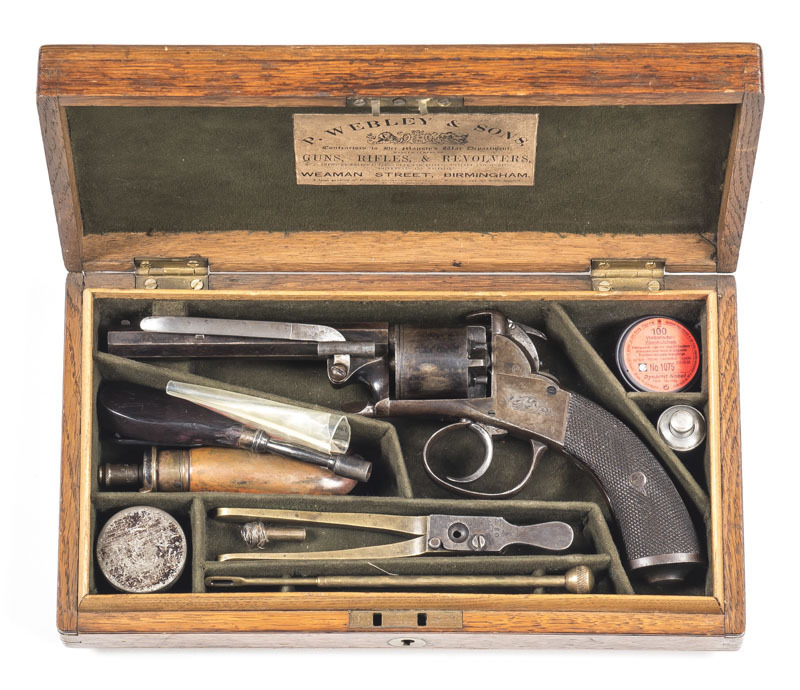 CASED WEBLEY BENTLEY TYPE PERCUSSION REVOLVER: 80 bore; 127mm (5 ) oct ...