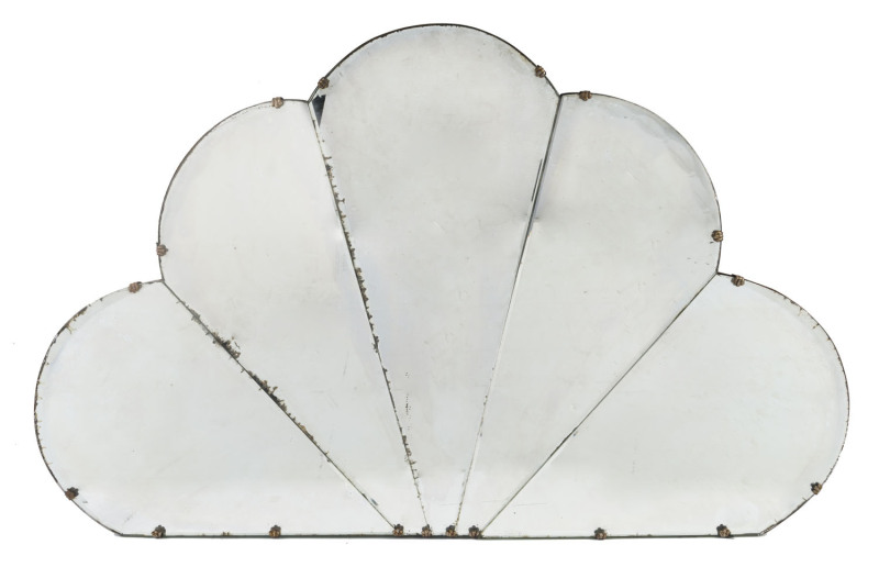 An Art Deco fan shaped mirror with scalloped and bevelled edges, circa ...
