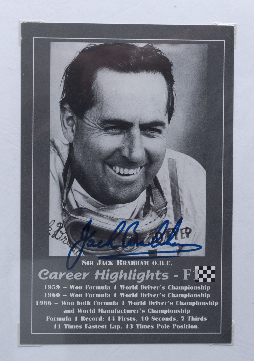 JACK BRABHAM: signed memorabilia comprising 1995 letter, headed Sir ...