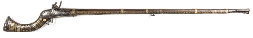 AFGHAN JESAIL FLINTLOCK MUSKET: 18 bore; 47¾ round Damascus watered ...