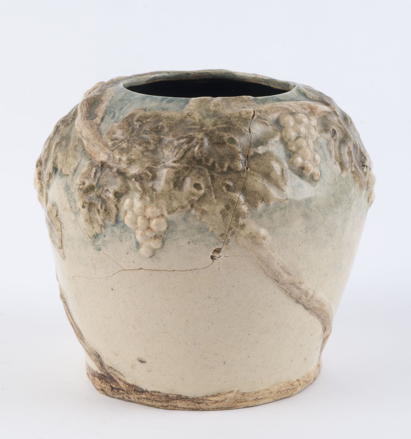 WILLIAM ANDERSON pottery vase with applied grape vine motif, incised W ...