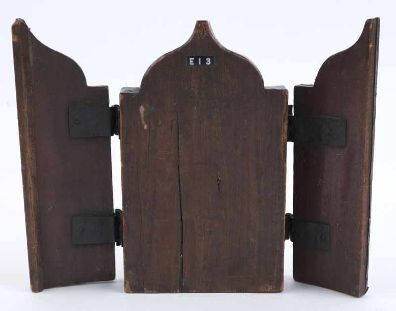 An antique Russian silver triptych icon, 18th century, 17cm high, 22cm wide