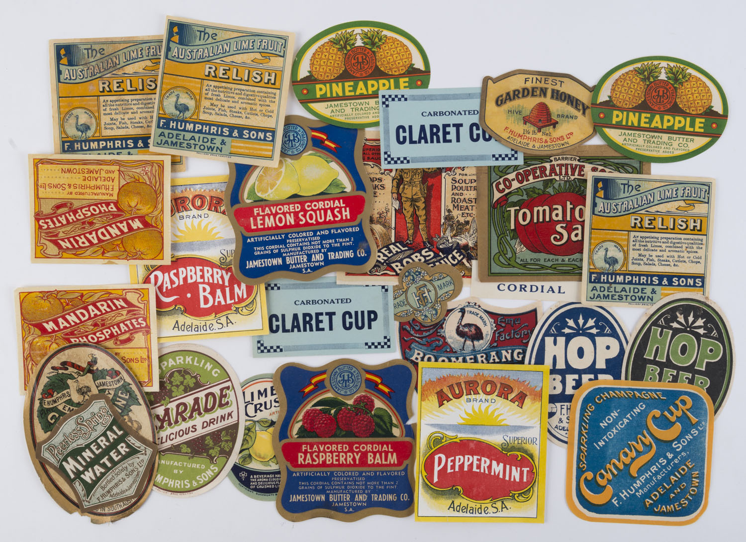 A collection of antique and vintage Australian product labels including ...