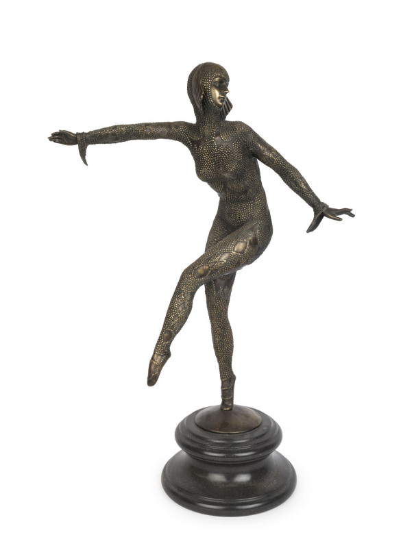DEMETRE CHIPARUS (after), Art Deco dancing lady statue, cast bronze on ...