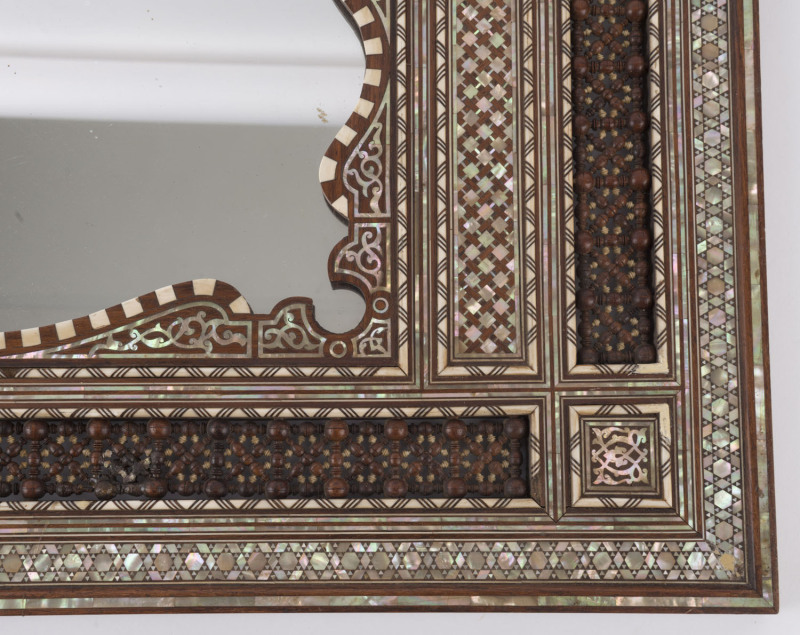 A stunning antique Middle Eastern wall mirror, turned and carved timber ...