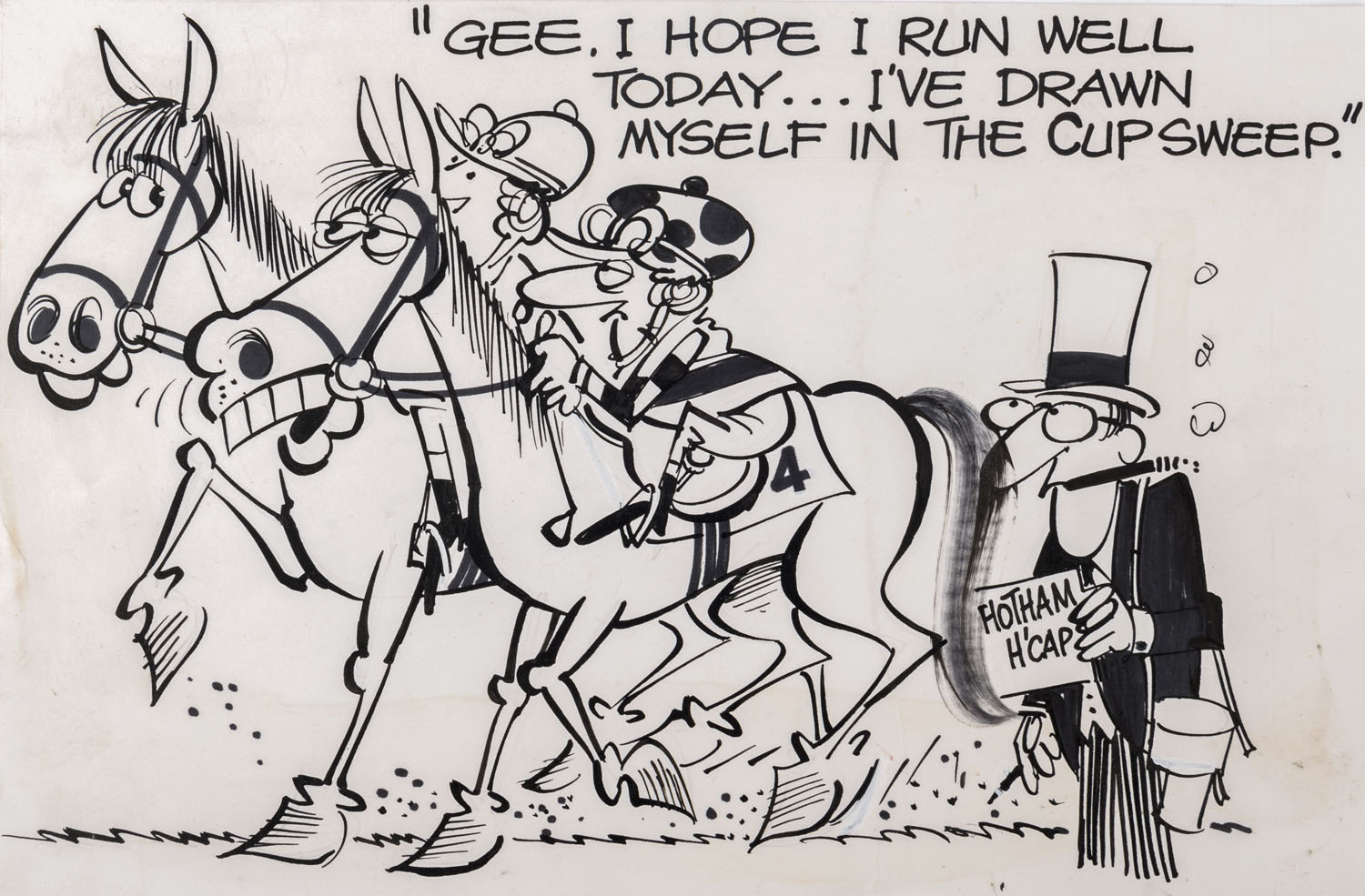 Two original horse racing themed cartoons; one by WEG and one by WELLS ...