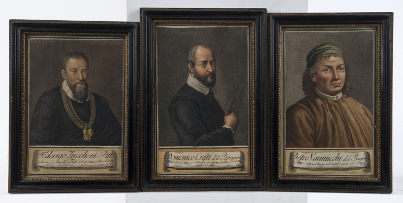 ITALIAN RENAISSANCE ARTISTS: Group of three hand-coloured copper ...