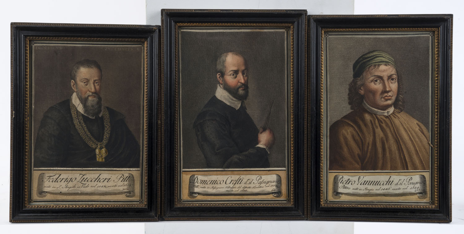 ITALIAN RENAISSANCE ARTISTS: Group of three hand-coloured copper ...