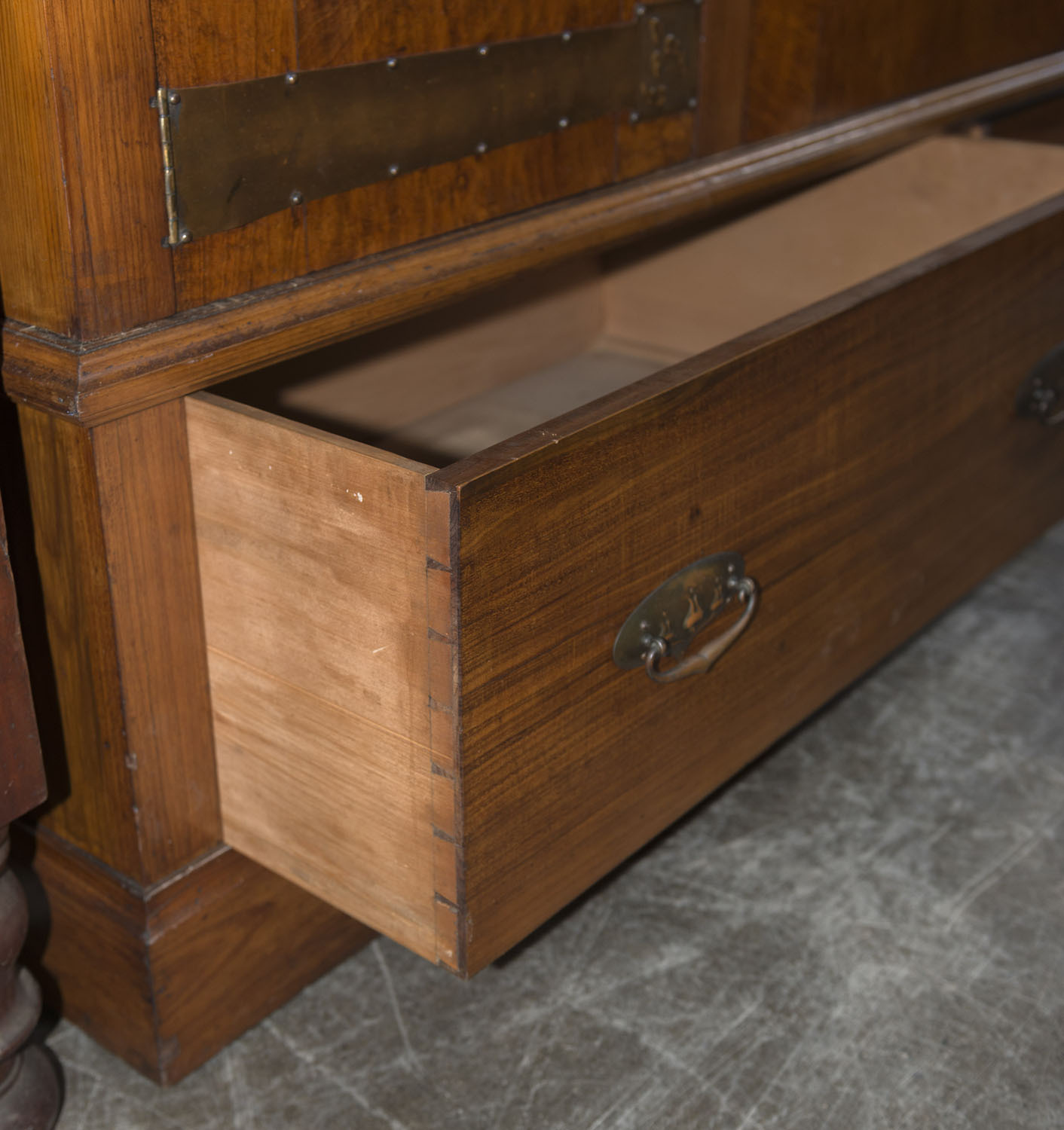 An Australian Arts & Crafts wardrobe, fiddleback blackwood with copper ...