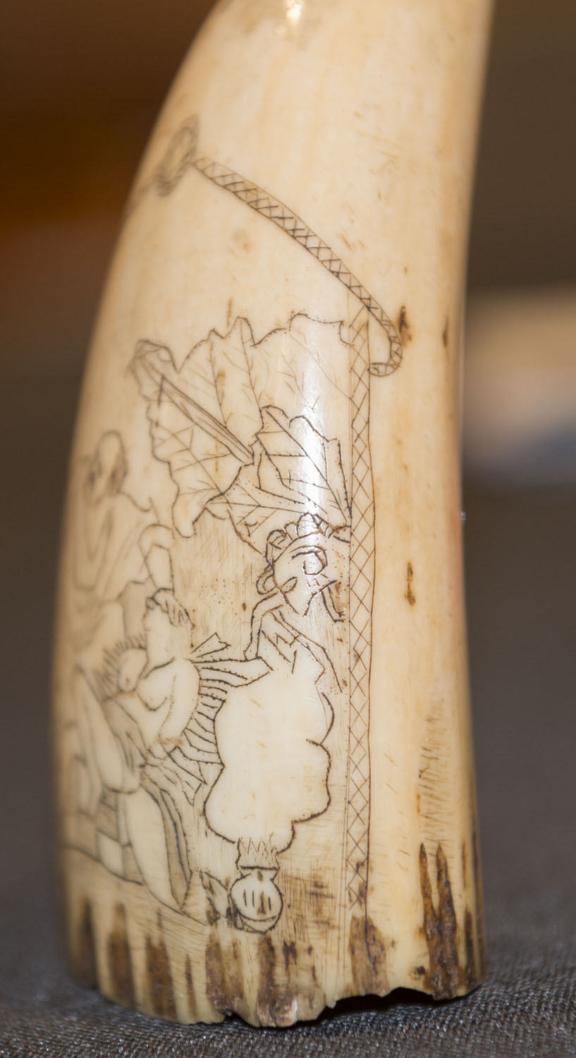 TABUA scrimshaw whale's tooth, 19th century. An unusual combination of ...