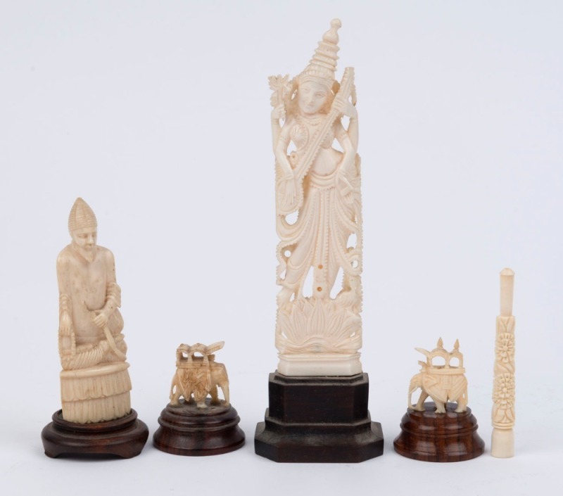 Four assorted Indian and Persian ivory carvings together with a Chinese ...
