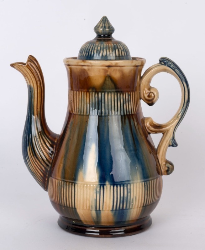 BENDIGO POTTERY Colonial teapot with blue and brown mottled glaze ...