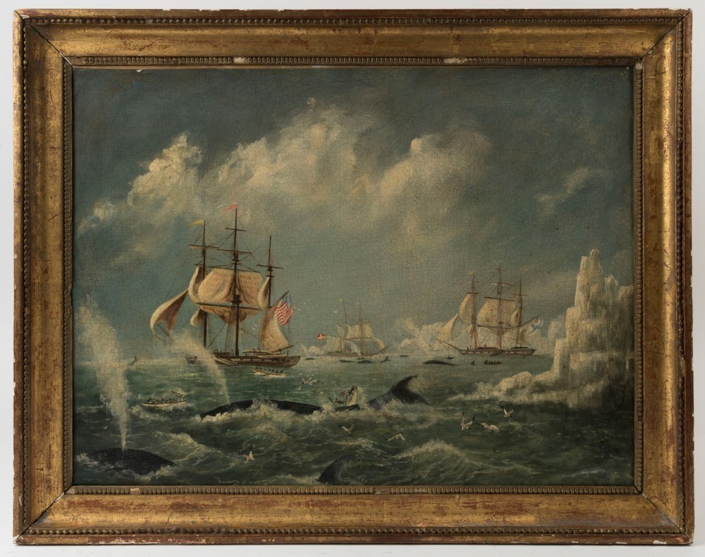 ARTIST UNKNOWN (19th century), (whaling scene), oil on canvas, 45 x ...