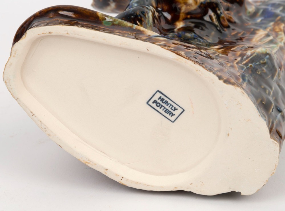 HUNTLY POTTERY frill neck lizard statue with mottled glaze, stamped ...