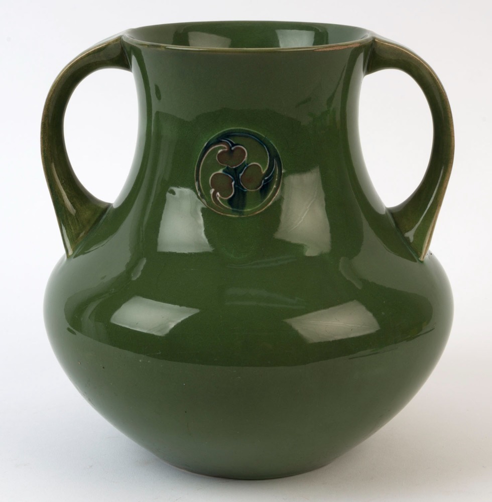MOORCROFT Flamminian ware green glazed pottery vase with foliate ...