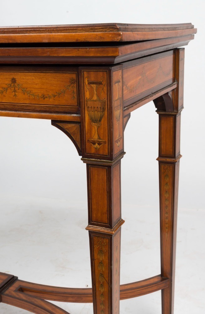 A fine Sheraton Revival fold-over games table, satinwood with Adam's ...